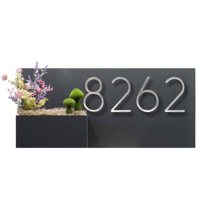 Horizontal House Number Sign with Metal Numbers and Planter Box ...
