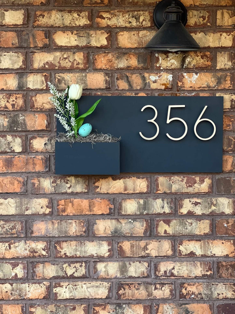 Horizontal House Number Sign with Metal Numbers and Planter Box ...
