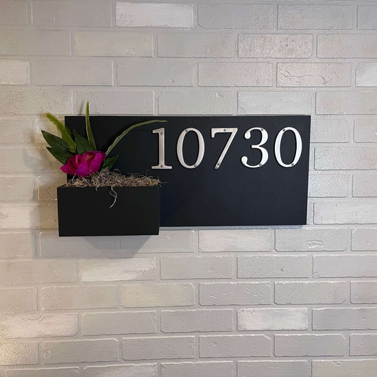 Horizontal House Number Sign with Metal Numbers and Planter Box ...