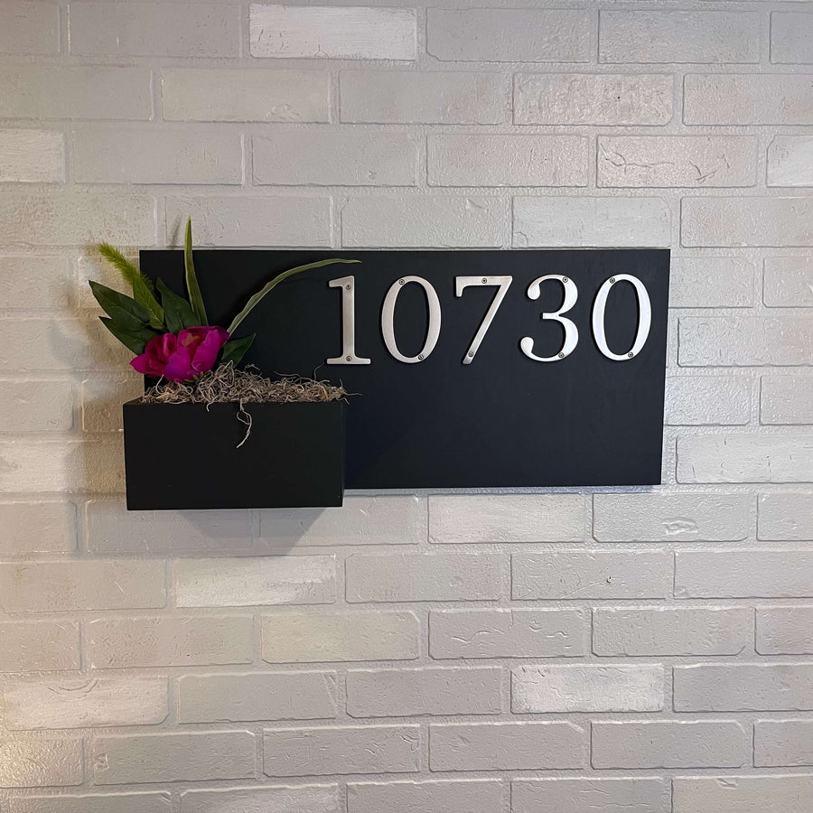 Horizontal House Number Sign with Metal Numbers and Planter Box ...
