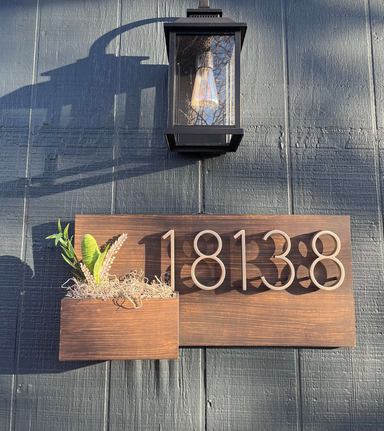 Horizontal House Number Sign with Metal Numbers and Planter Box ...
