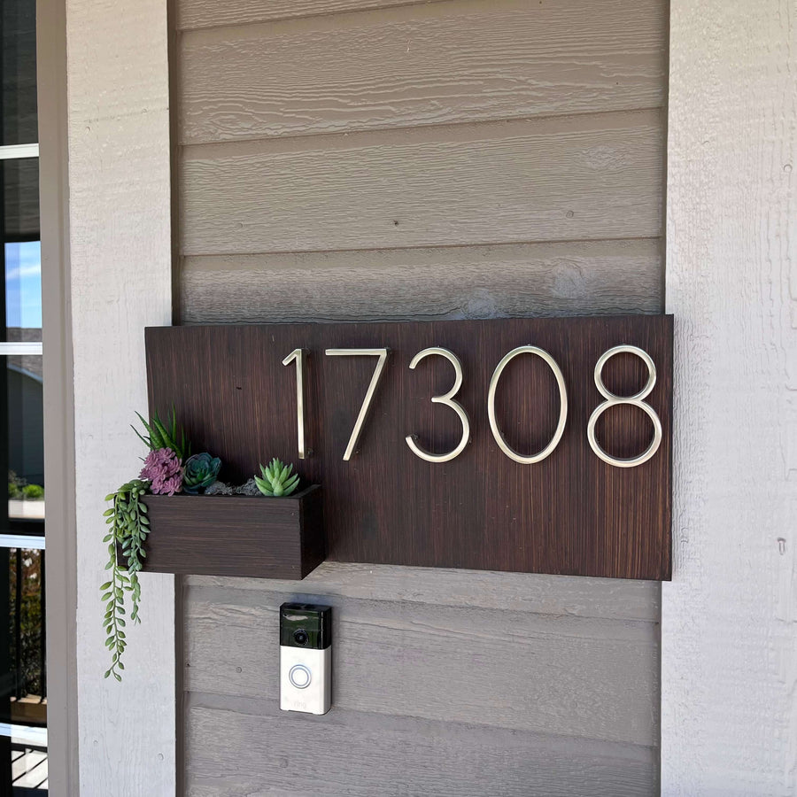 Horizontal House Number Sign with Metal Numbers and Planter Box ...