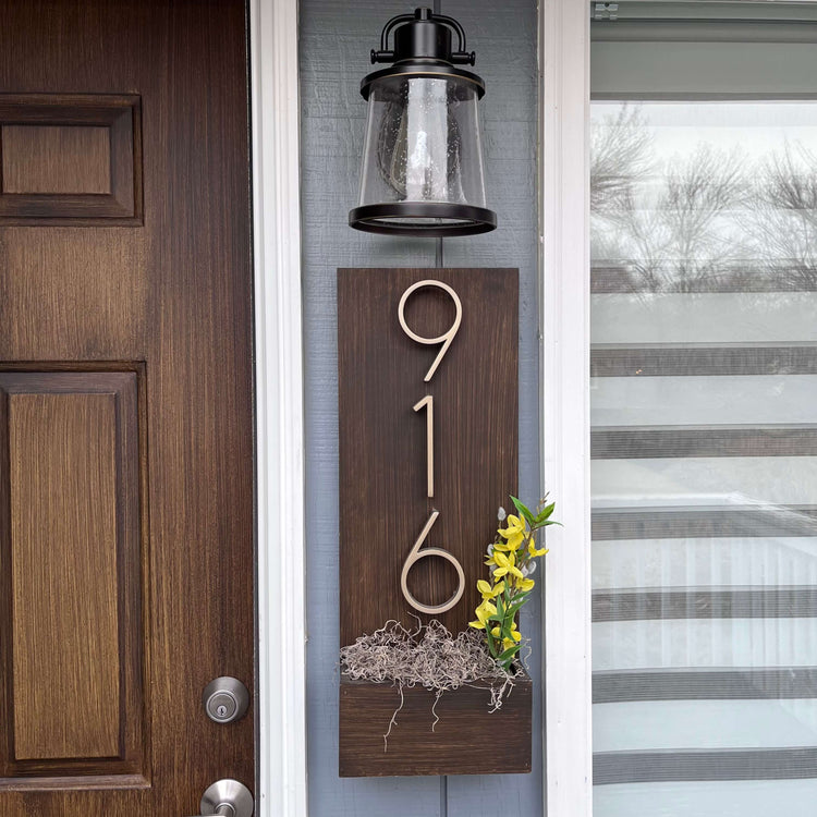 Vertical Custom House Sign with Metal Numbers and Planter Box - Picket ...