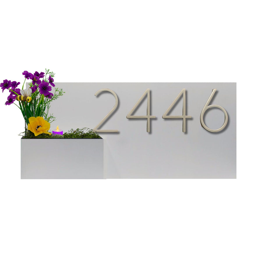 Horizontal House Number Sign with Metal Numbers and Planter Box ...