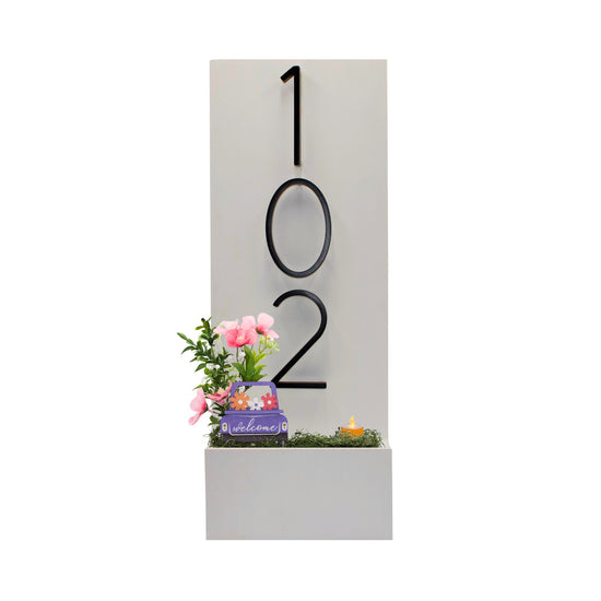 Vertical Custom House Sign with Metal Numbers and Planter Box - Picket ...