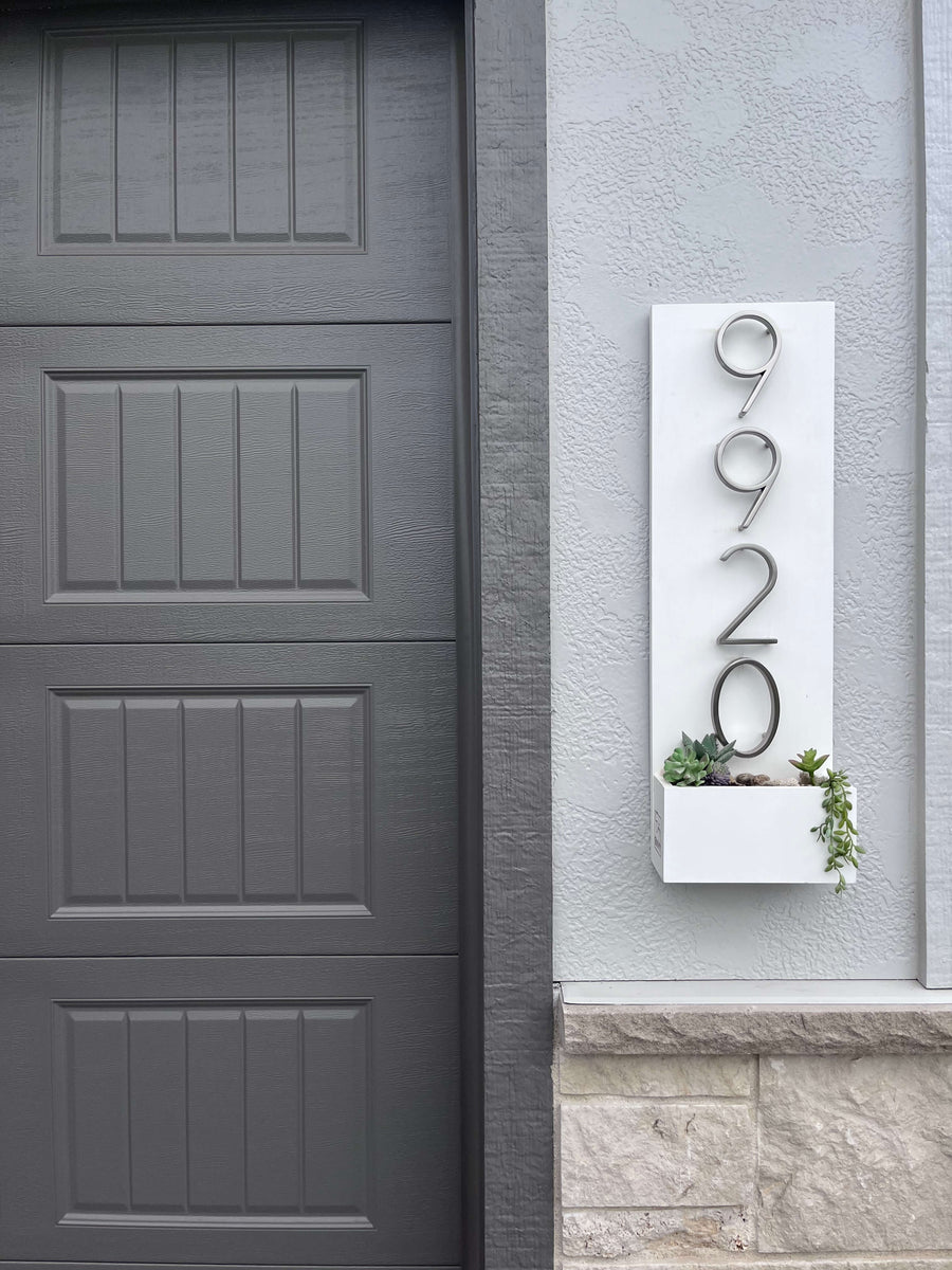 Vertical Custom House Sign with Metal Numbers and Planter Box - Picket ...